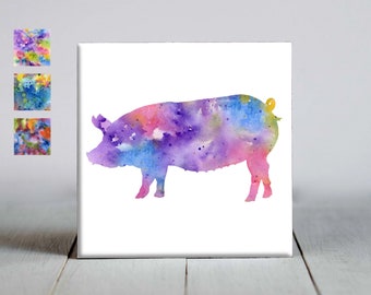 Pig Ceramic Tile Pig Decorative Tile Nature Lover Gift Unique Animal ...