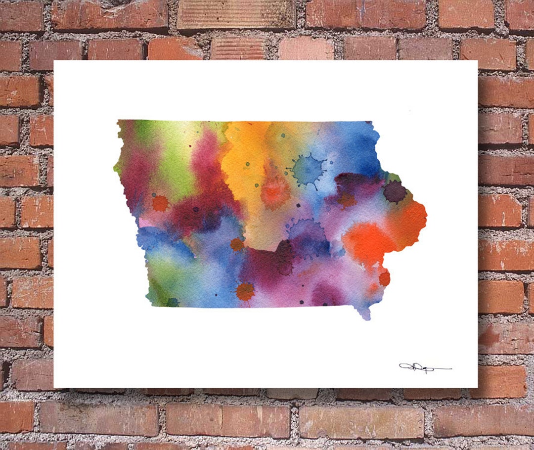 Iowa Map Abstract Watercolor Art Print Wall Decor - Etsy