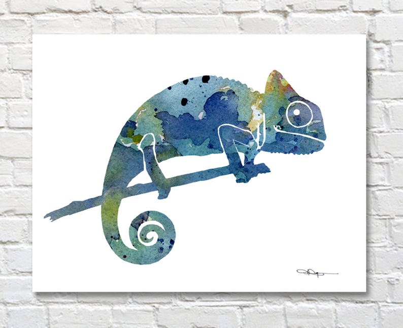 Chameleon Art Print abstract Watercolor Painting Wall Decor | Etsy