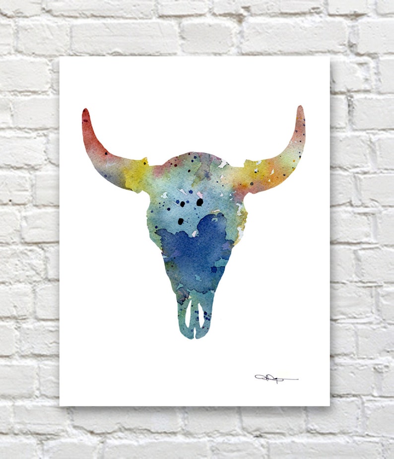 Buffalo Skull Art Print Abstract Bison Watercolor Painting - Etsy