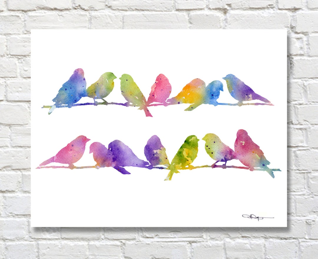 Bird Art Print finches Abstract Bird Art Watercolor Painting Wall Decor ...