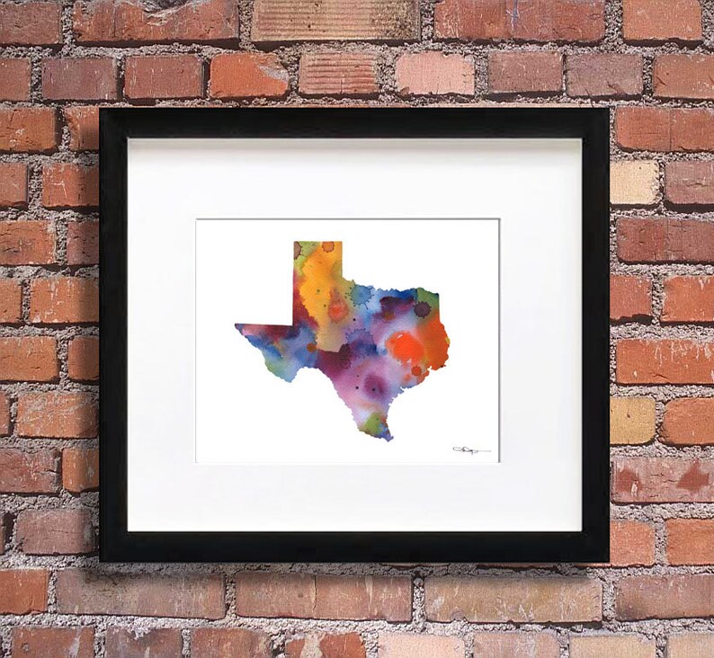 Texas Map Art Print Abstract Watercolor Painting Wall - Etsy