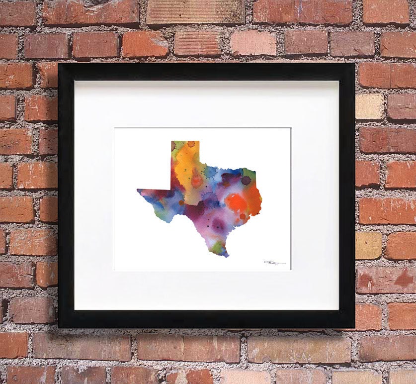 Texas Map Art Print Abstract Watercolor Painting Wall | Etsy