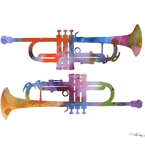 Trumpets Art Print Abstract Watercolor Painting Jazz Music Wall Decor ...