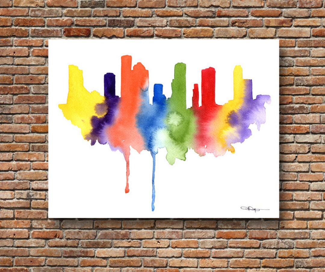Houston Skyline Abstract Watercolor Texas Art Print Wall Decor - Etsy