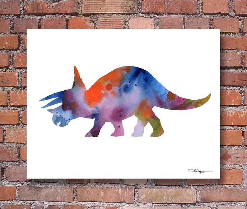 Triceratops Art Print Abstract Dinosaur Watercolor Painting - Etsy