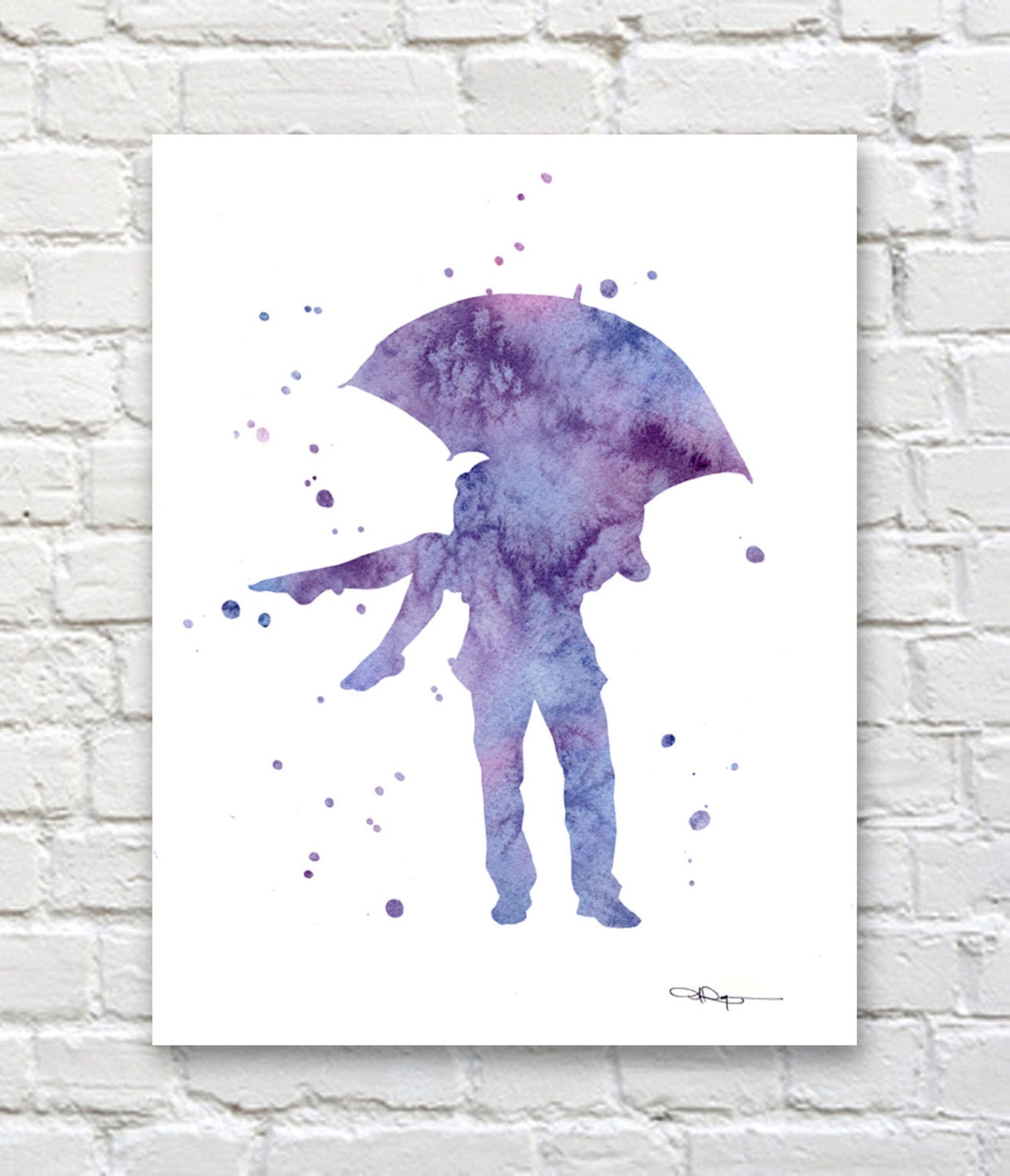 Umbrella Love Art Print Abstract Watercolor Painting Wall | Etsy