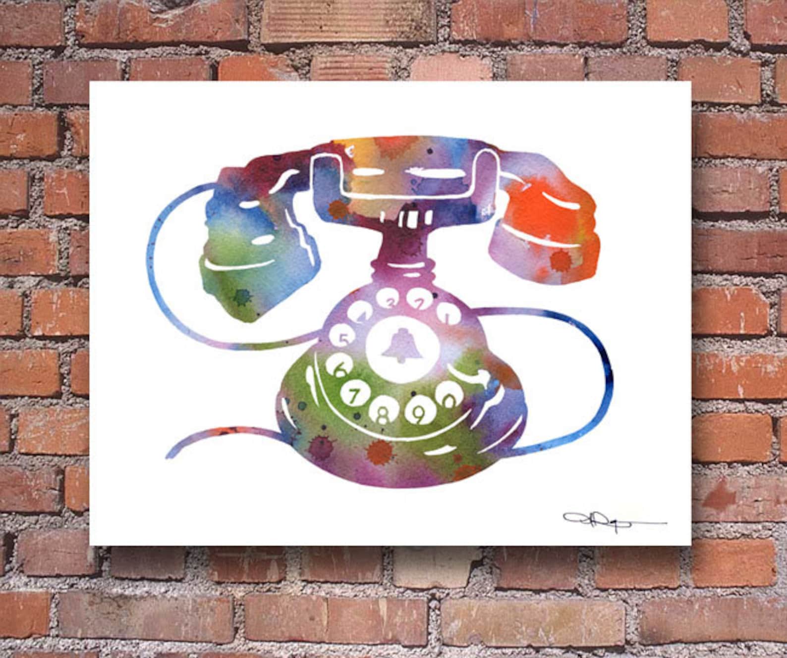 Vintage Telephone Art Print Abstract Watercolor Painting - Etsy