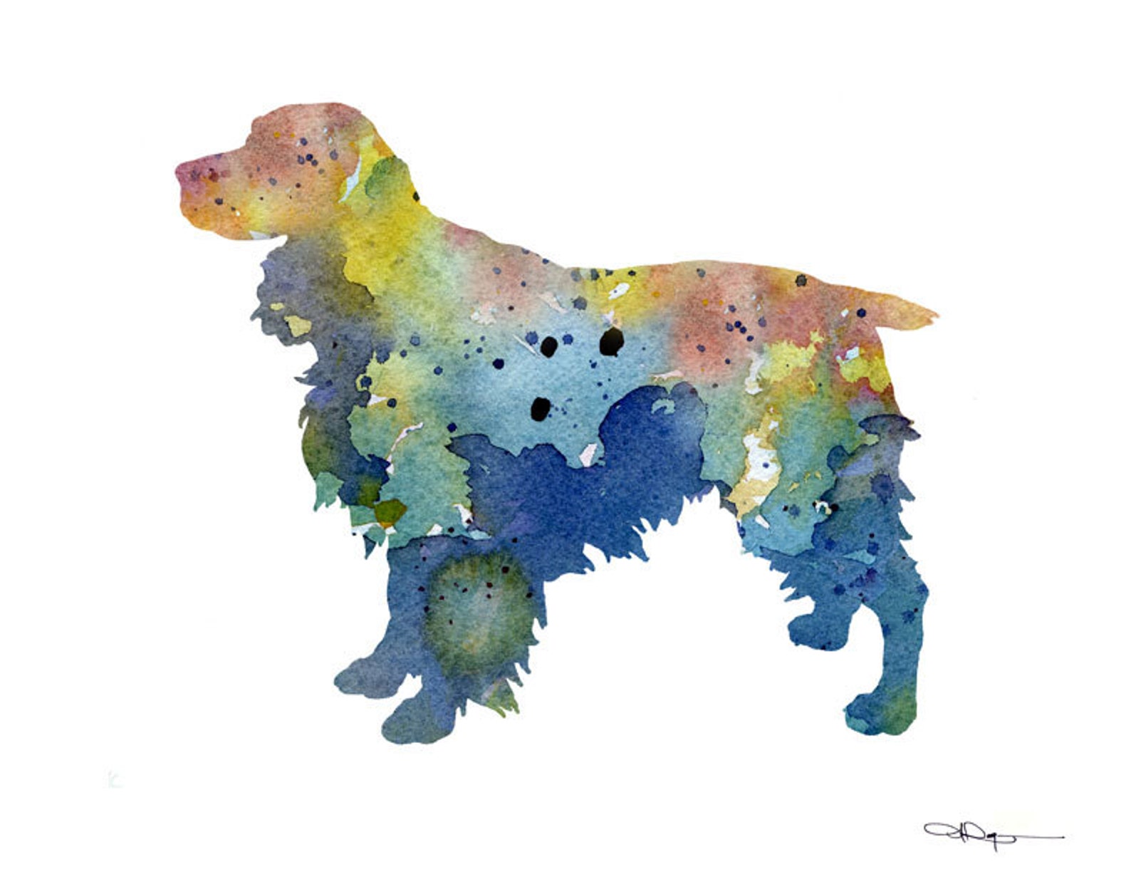 Blue Springer Spaniel Art Print Abstract Watercolor Painting - Etsy