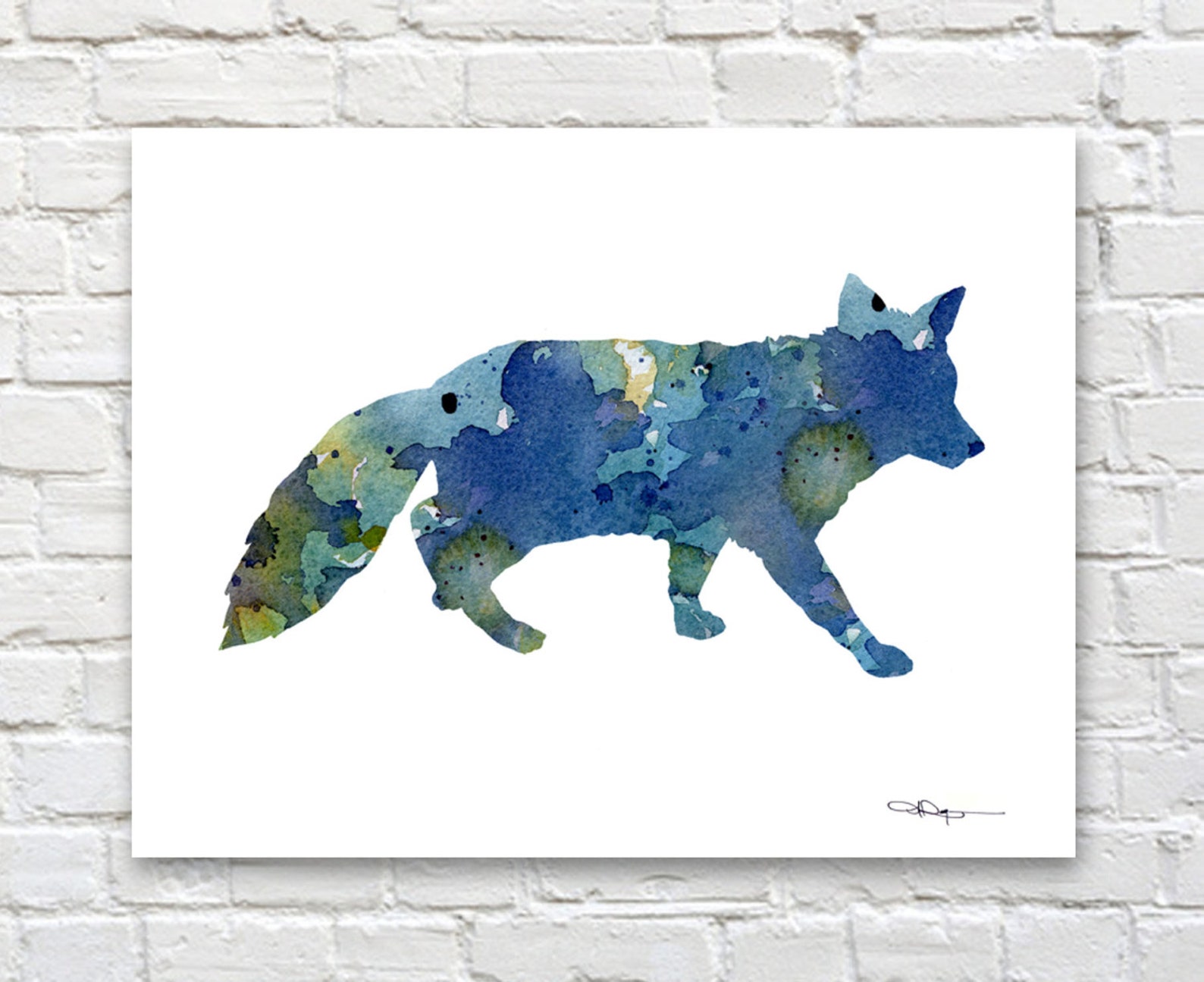 Blue Fox Art Print Abstract Watercolor Painting Animal Art - Etsy