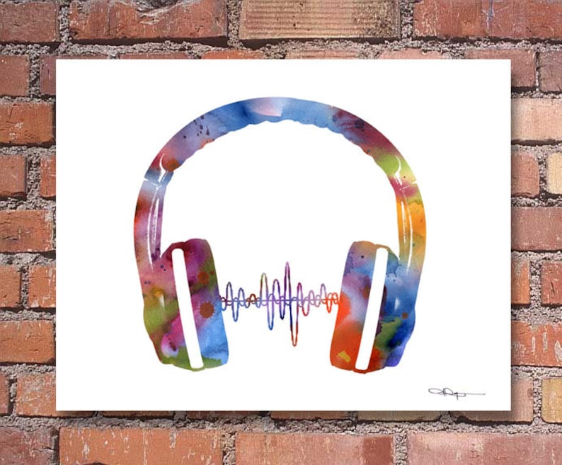 Headphones Art Print Abstract Watercolor Painting Wall - Etsy Headphones Art Print Abstract Watercolor Painting Wall - Etsy