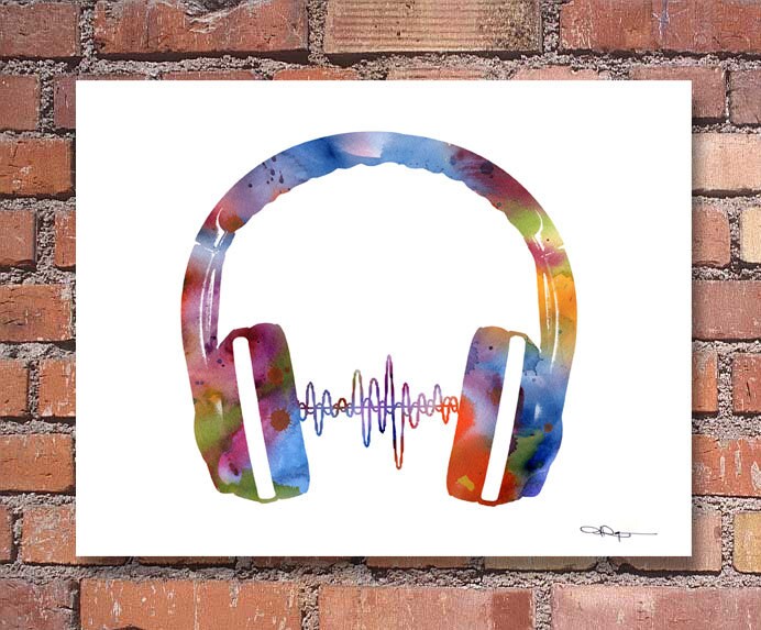 Headphones Art Print Abstract Watercolor Painting Wall - Etsy