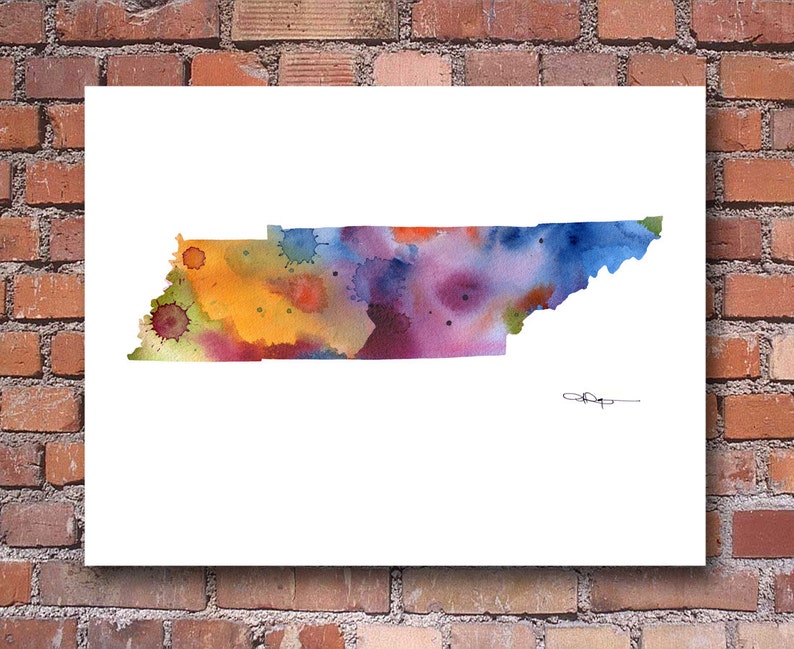 Tennessee Map Art Print Abstract Watercolor Painting Wall - Etsy