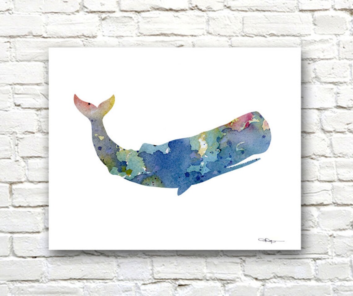 Whale Art Print Abstract Watercolor Painting Nursery Art - Etsy