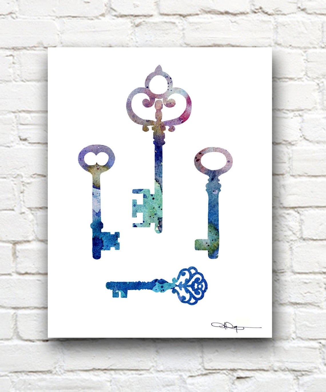 Keys Art Print Abstract Antique Key Watercolor Painting - Etsy