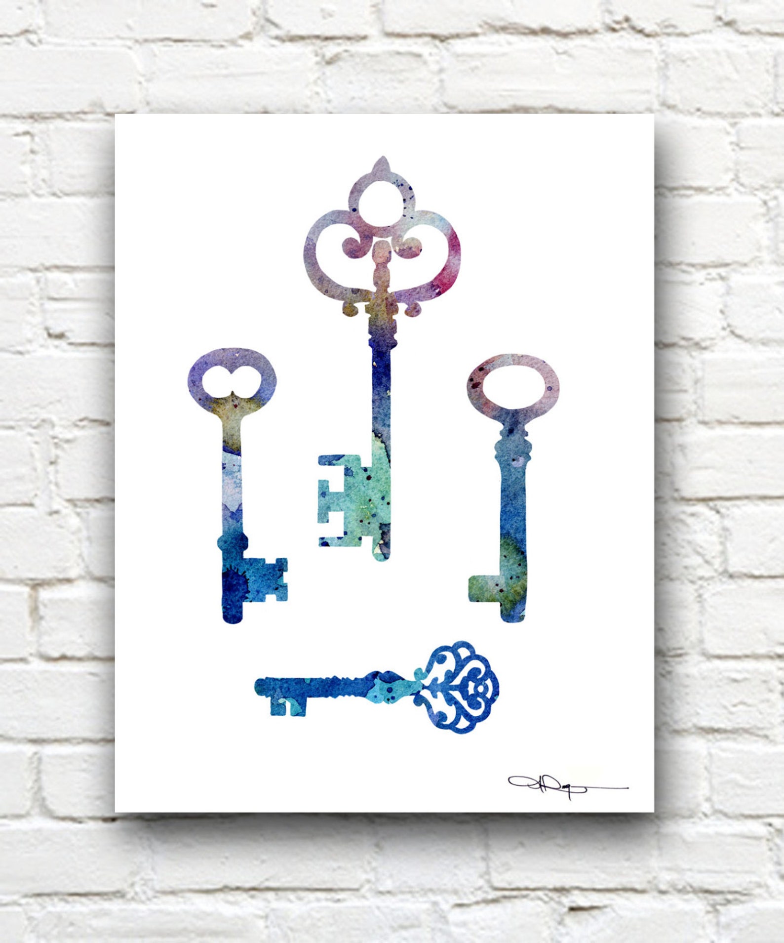 Keys Art Print Abstract Antique Key Watercolor Painting - Etsy