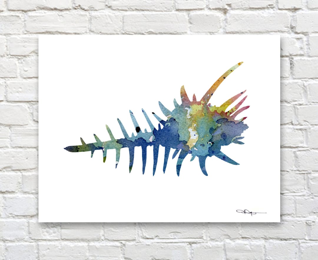 Blue Seashell Print Abstract Watercolor Painting Wall - Etsy