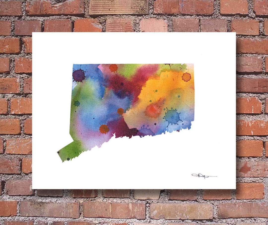 Connecticut Map Abstract Watercolor Art Print Wall Decor - Etsy