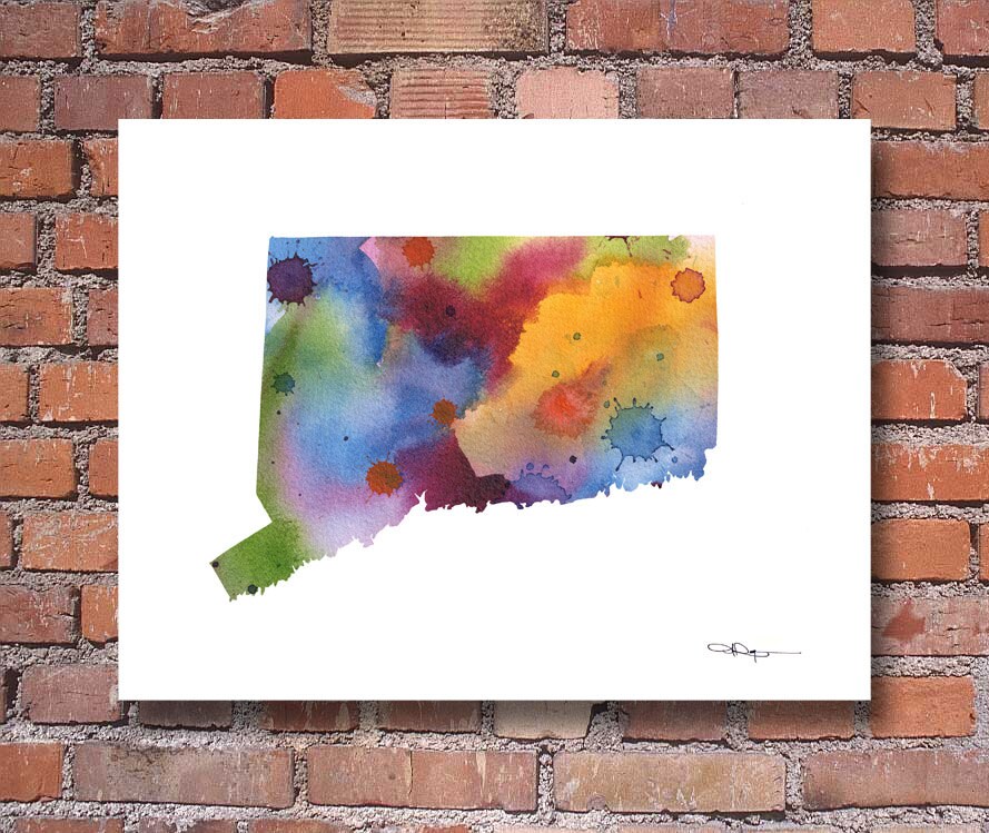 Connecticut Map Abstract Watercolor Art Print Wall Decor | Etsy