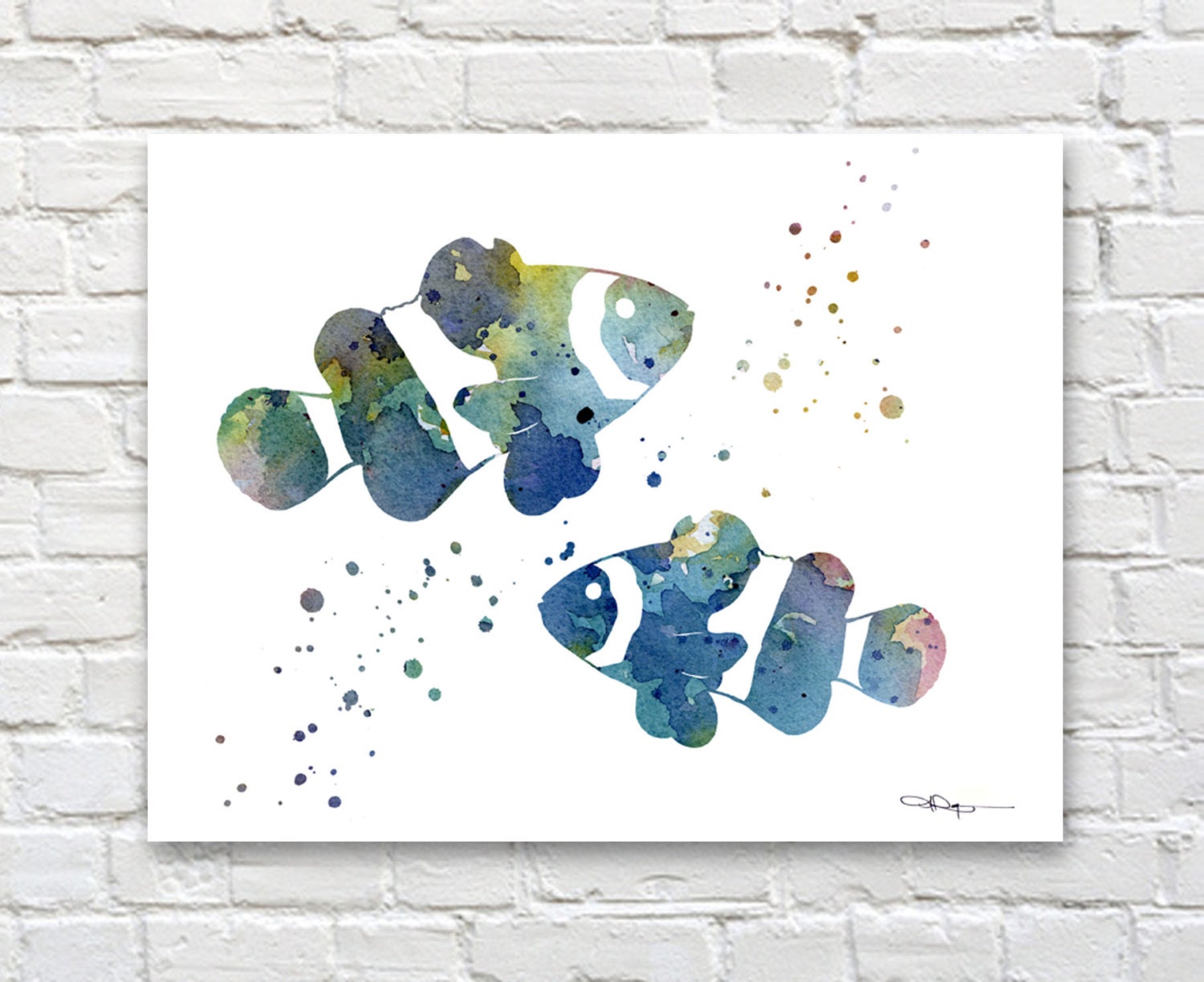Clown Fish Art Print Abstract Watercolor Painting Wall - Etsy