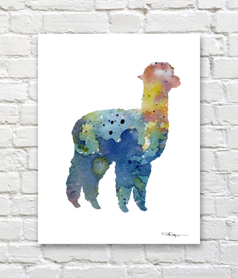 Blue Alpaca Art Print Abstract Watercolor Painting Wall - Etsy