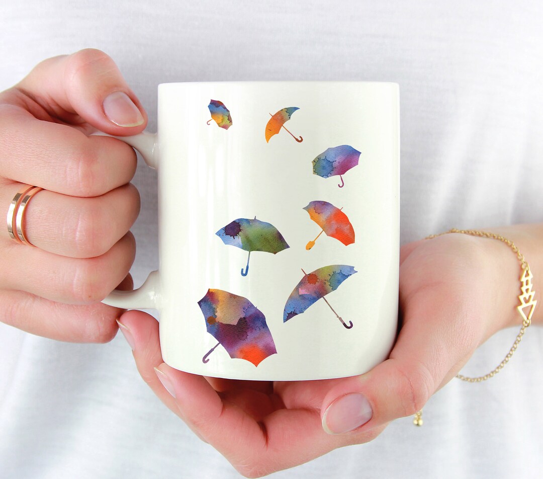 Umbrellas Mug Rain Lover Gift Umbrella Watercolor Art Mug Umbrella ...