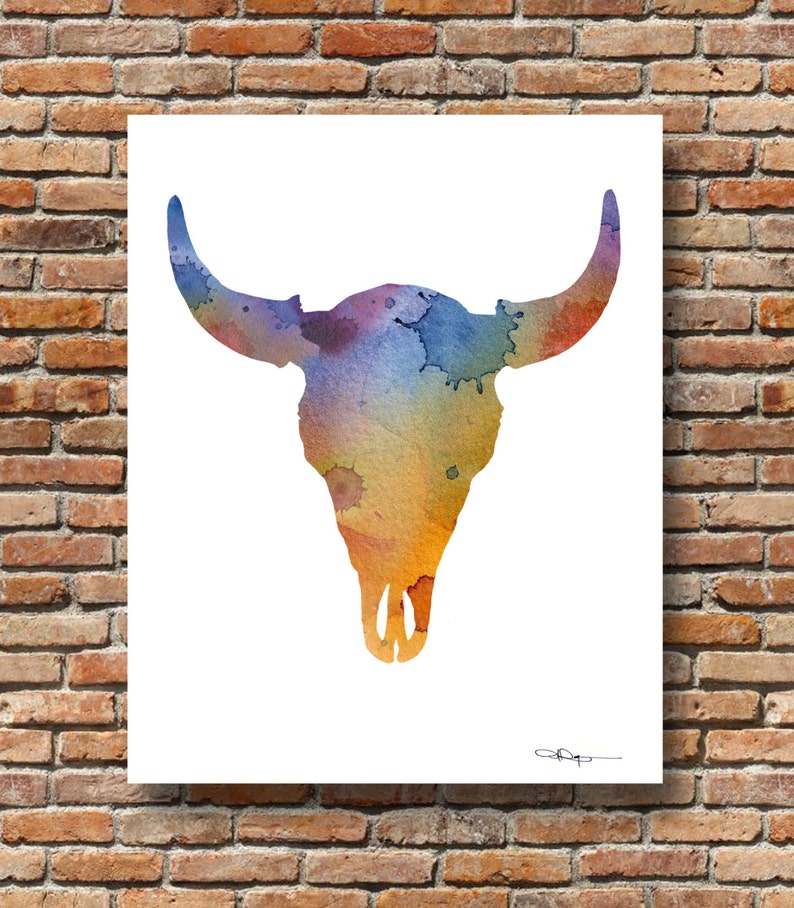 Buffalo Skull Art Print Abstract Bison Watercolor Painting - Etsy