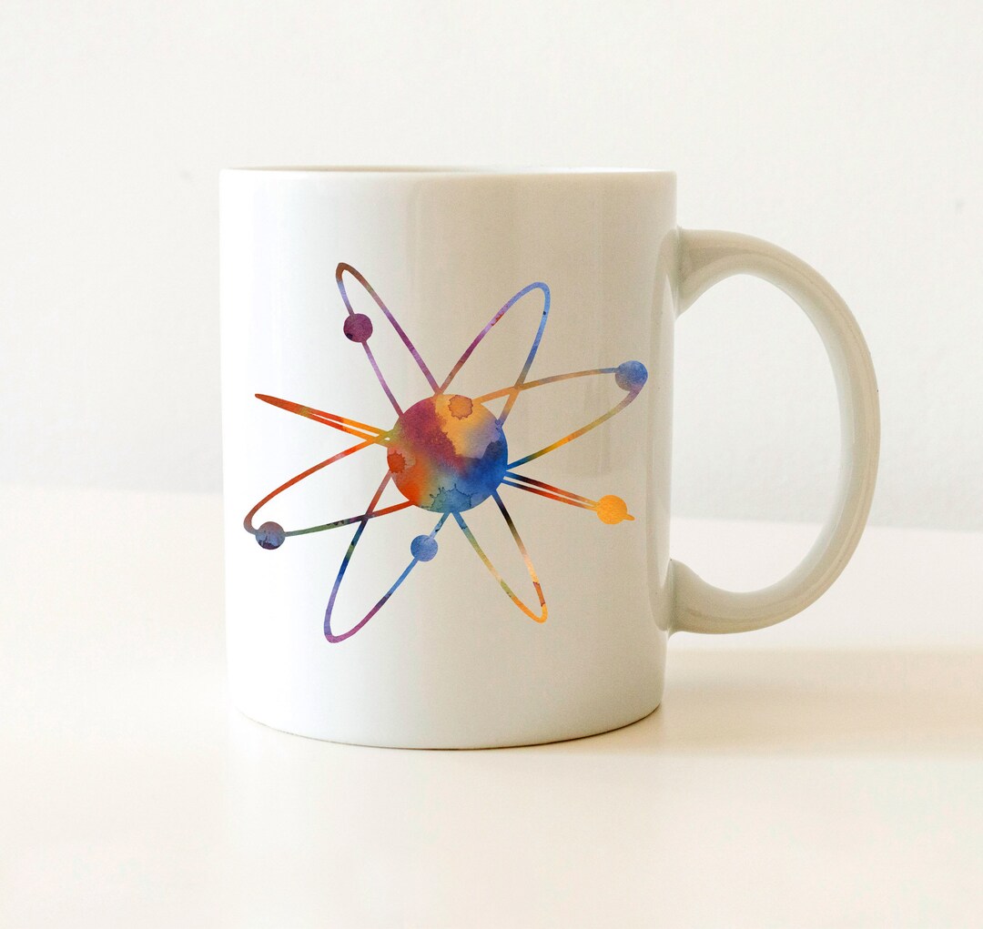 Atom Mug Scientist Gift Atom Watercolor Art Mug Atom Coffee Cup Unique ...