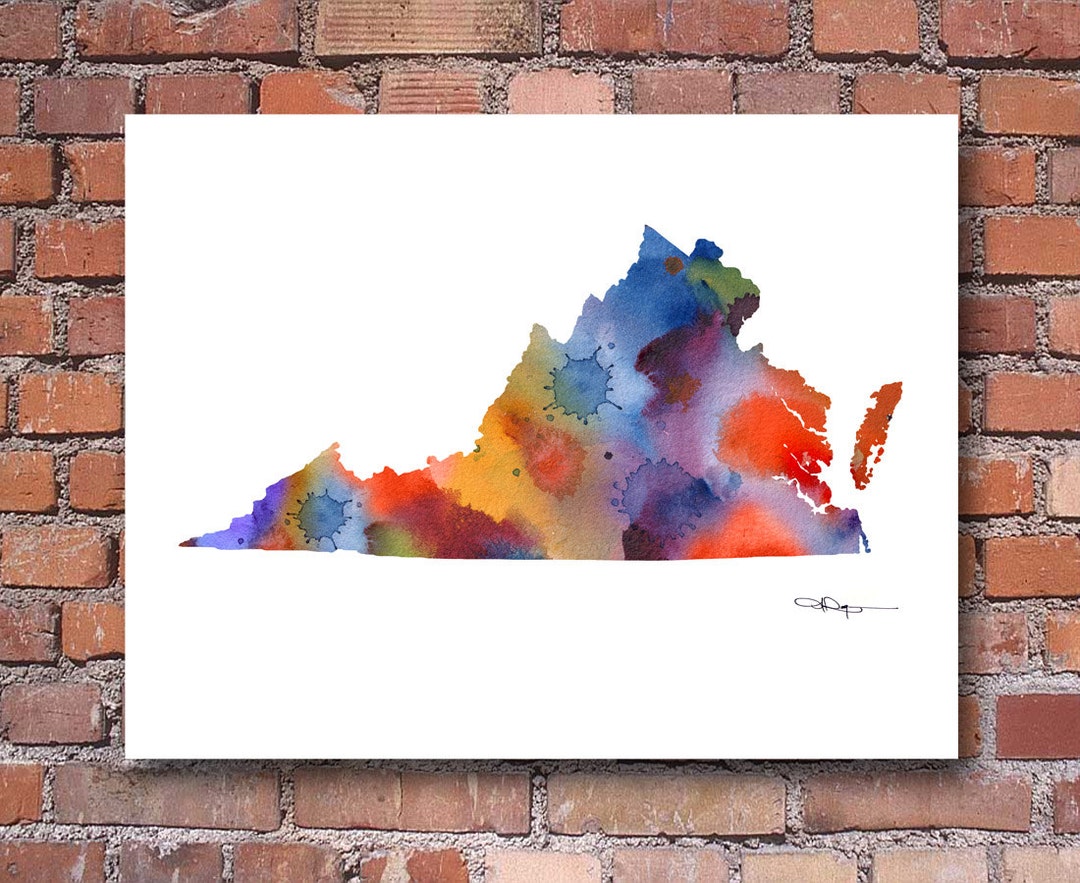 Virginia Map Art Print Abstract Watercolor Painting Wall - Etsy