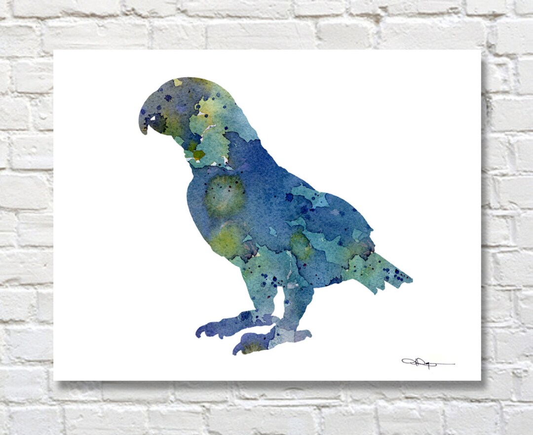 African Grey Art Print Parrot Art Print Abstract Watercolor Painting ...
