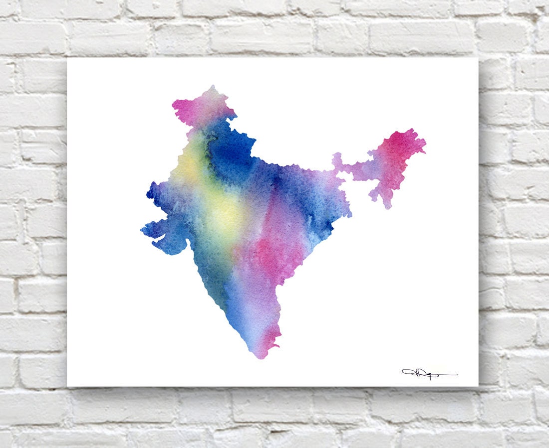 India Map Abstract Watercolor Art Print Wall Decor | Etsy