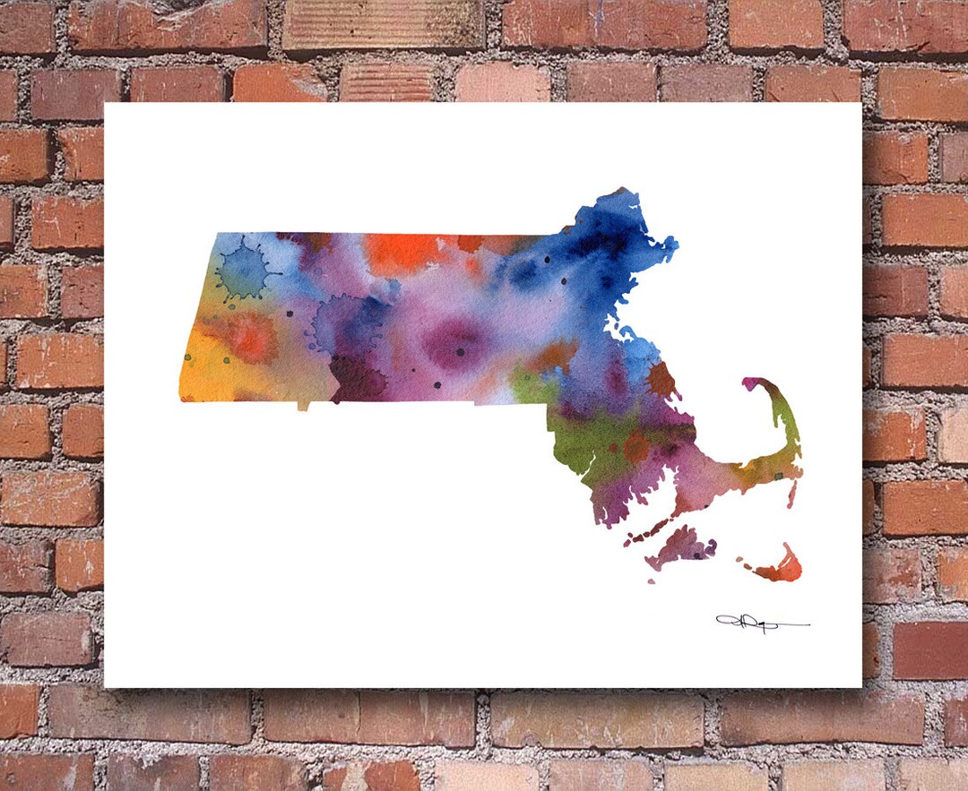 Massachusettes Map Art Print Abstract Watercolor Painting Wall Decor - Etsy