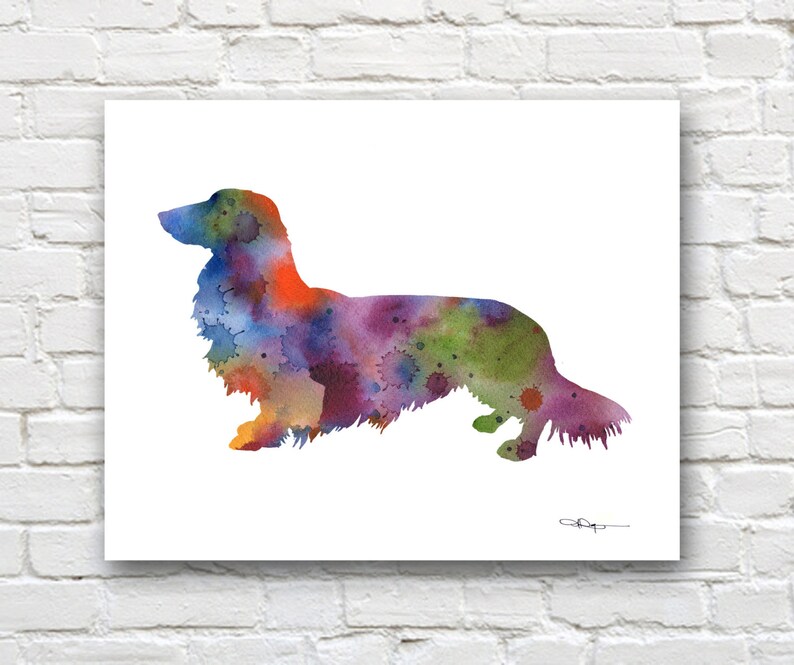 Long Haired Dachshund Art Print Abstract Watercolor Painting - Etsy