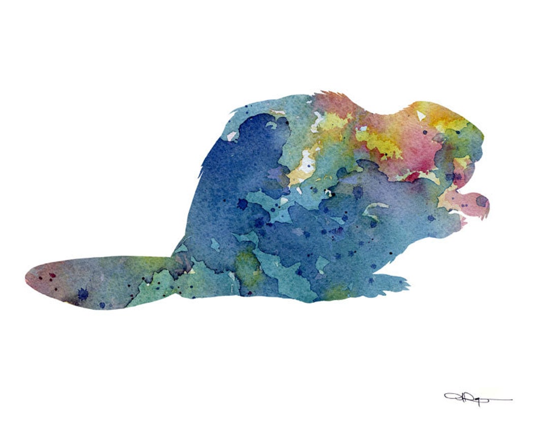 Blue Beaver Art Print Abstract Watercolor Painting Wall - Etsy