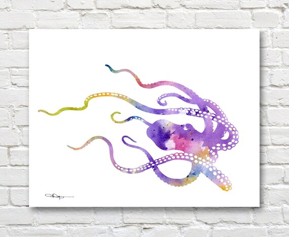 Octopus Art Print Watercolor Abstract Painting Wall | Etsy