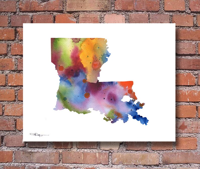Louisiana Map Abstract Watercolor Art Print Wall Decor | Etsy