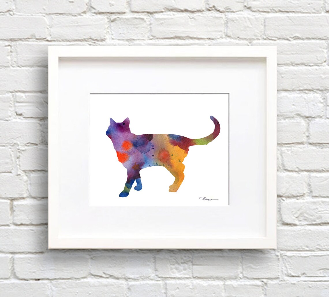 Cat Art Print Abstract Watercolor Painting Wall Decor | Etsy