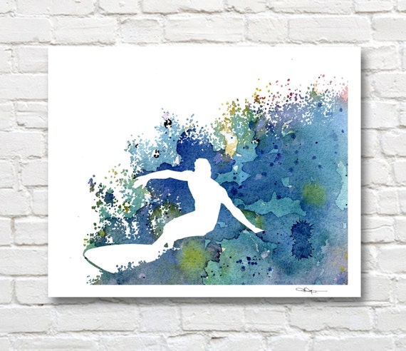 Surfer Art Print Abstract Watercolor Painting Wall Decor | Etsy