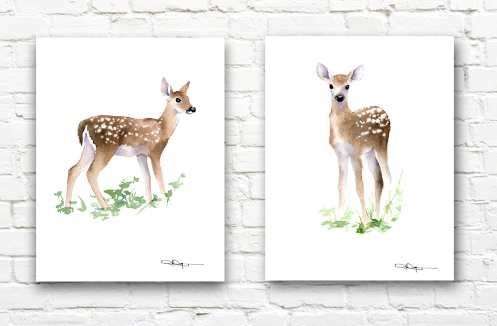 Set of 2 Fawn Art Prints Deer Watercolor Paintings Wall - Etsy