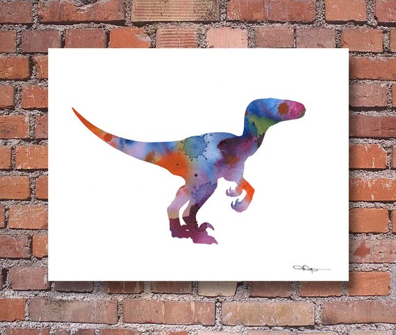 Velociraptor Art Print Abstract Raptor Dinosaur Watercolor | Etsy UK