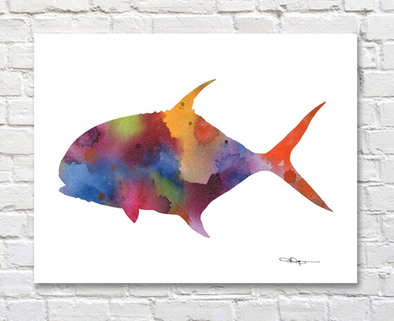 Permit Fish Art Print Abstract Watercolor Painting Wall | Etsy
