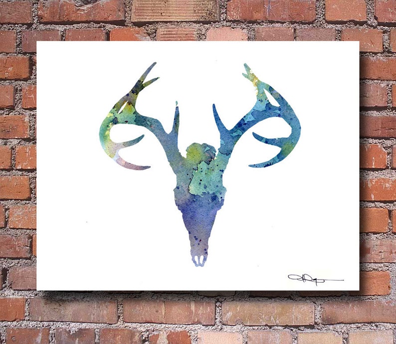 Deer Art Print Abstract Blue Buck Watercolor Painting Wall | Etsy