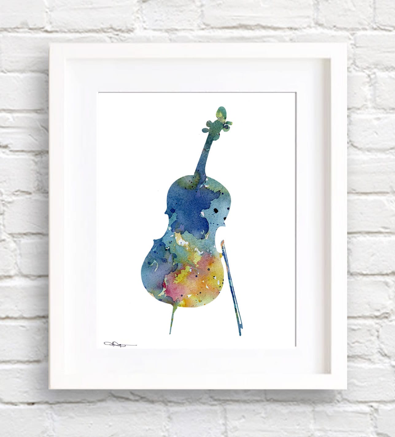 Blue Cello Art Print Abstract Watercolor Painting Music | Etsy
