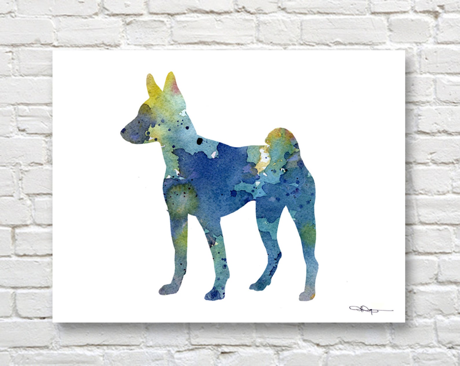 Blue Basenji Art Print Abstract Watercolor Painting Wall - Etsy