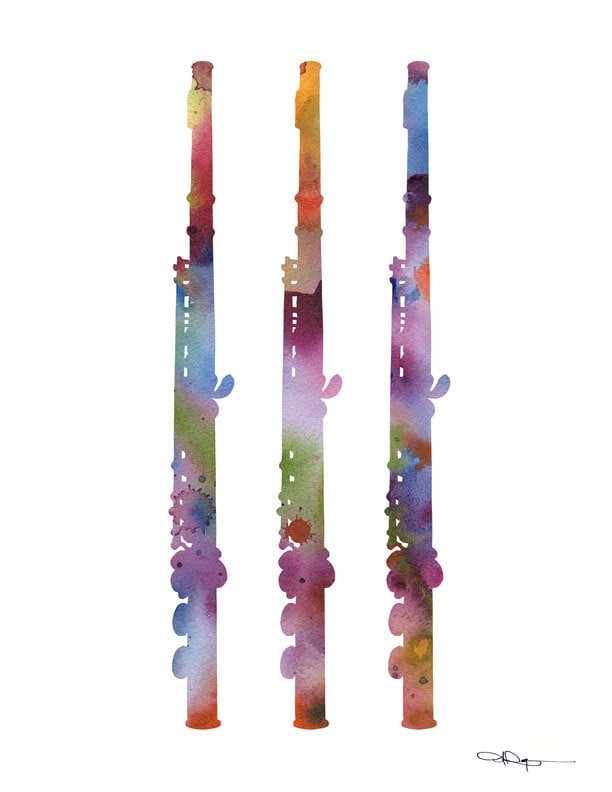 Flute Art Print Abstract Watercolor Painting Jazz Music | Etsy