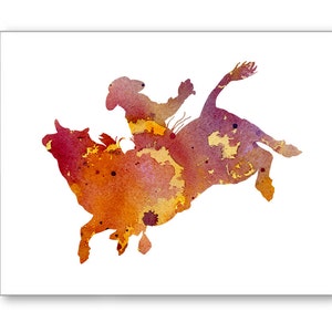 Bull Rider Art Print Abstract Watercolor Painting Wall Decor - Etsy