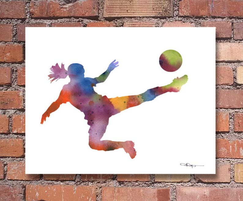 Girls Soccer Art Print Abstract Watercolor Painting Wall | Etsy