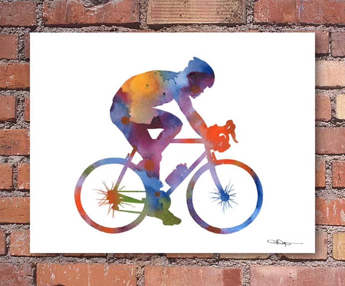 Cycling Art Print Abstract Watercolor Painting Wall Decor - Etsy