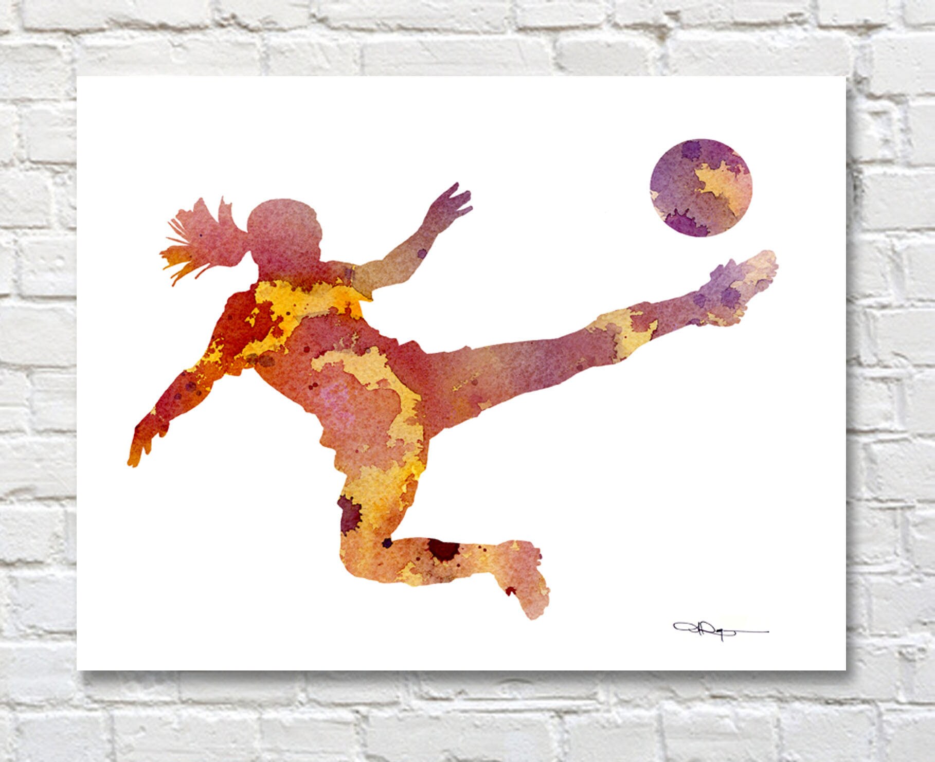 Girls Soccer Art Print Abstract Watercolor Painting Wall | Etsy