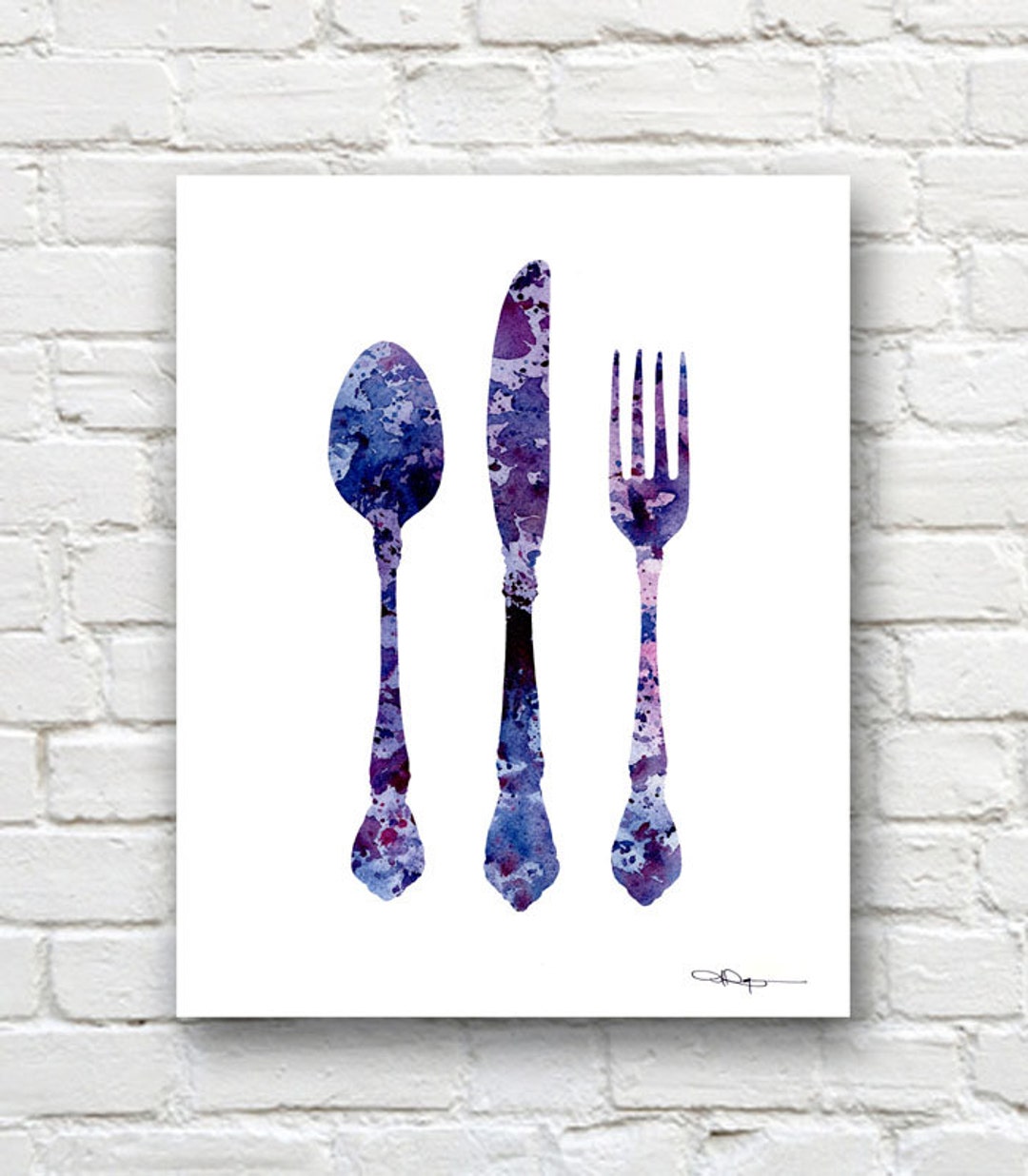 Knife Fork Spoon Art Print abstract Watercolor Painting - Etsy